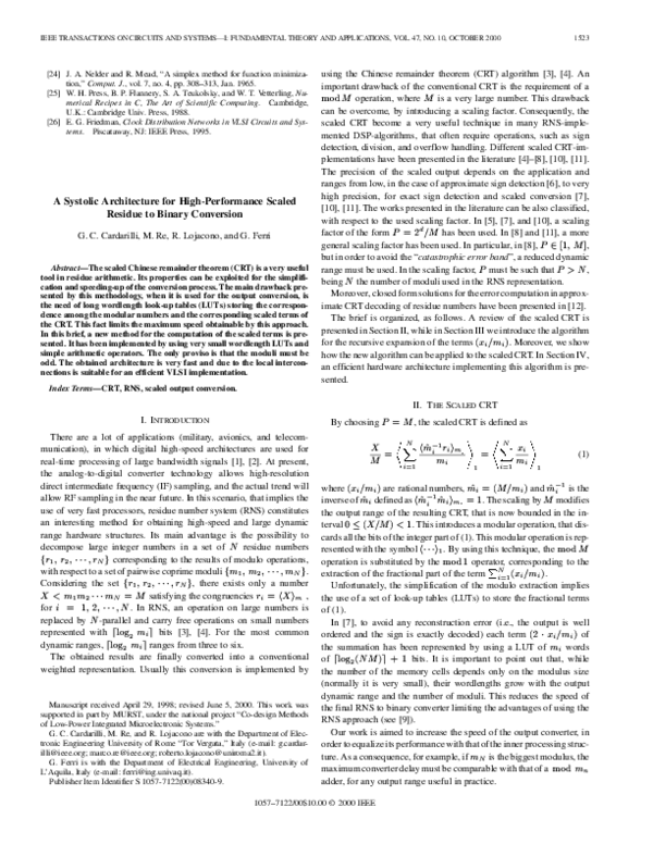 (PDF) A systolic architecture for high-performance scaled residue to binary conversion ...