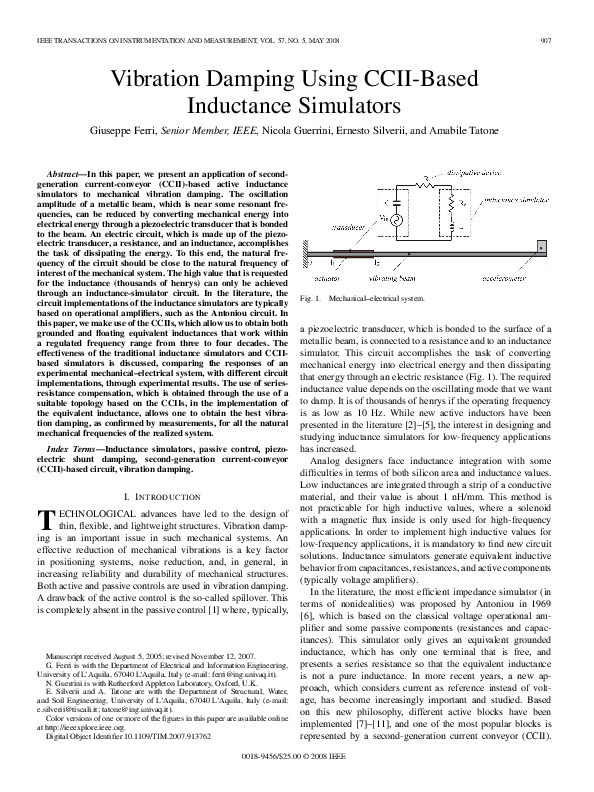 (PDF) Vibration Damping Using CCII-Based Inductance Simulators