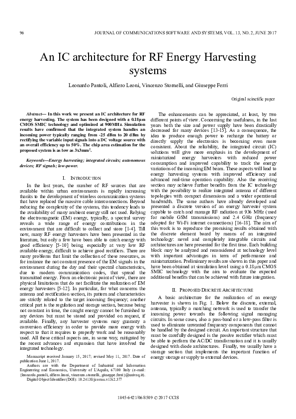 (PDF) An IC architecture for RF Energy Harvesting systems