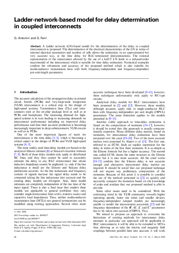 (PDF) Ladder-network-based model for delay determination in coupled interconnects | Giuseppe ...