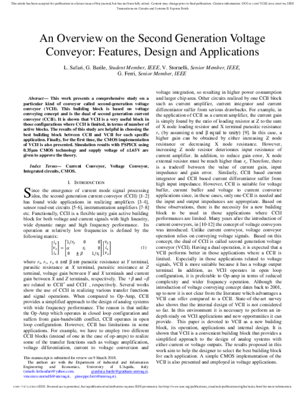 (PDF) An Overview on the Second Generation Voltage Conveyor: Features, Design and Applications