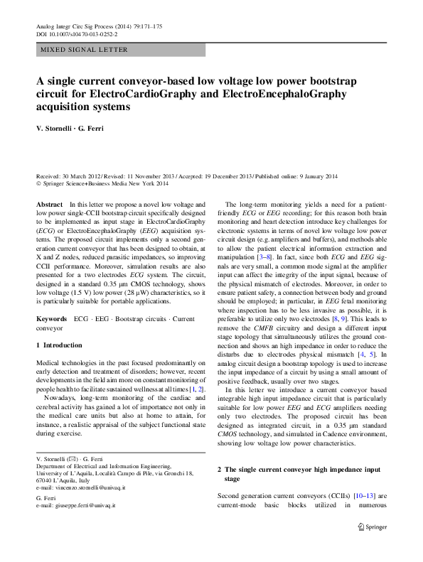 (PDF) Low Voltage Current Conveyor Bootstrap for ECG and EEG Systems