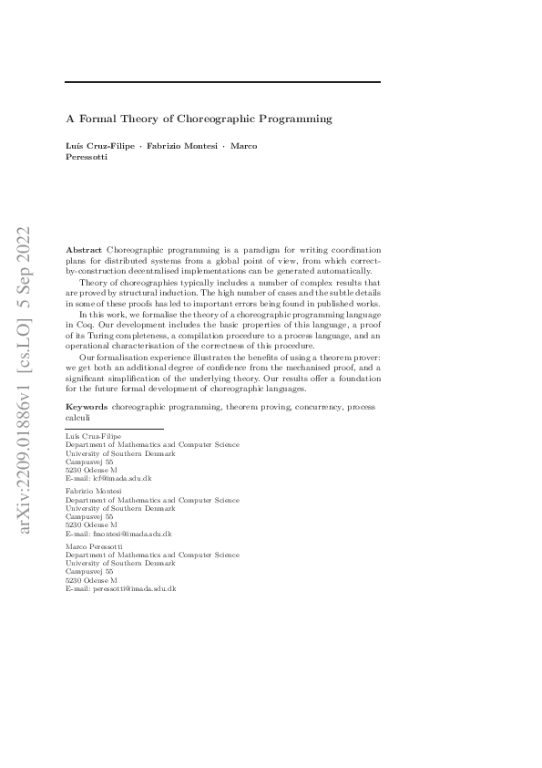 (PDF) A Formal Theory of Choreographic Programming