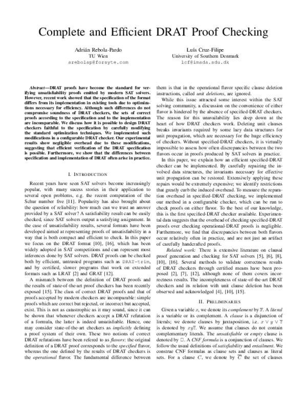 (PDF) Complete and Efficient DRAT Proof Checking