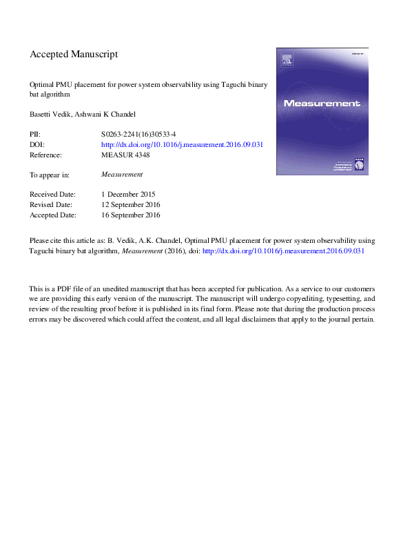 Pdf Optimal Pmu Placement For Power System Observability Using Bica Considering Measurement