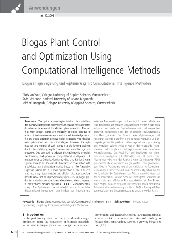 (PDF) Biogas Plant Control and Optimization Using Computational Intelligence ...