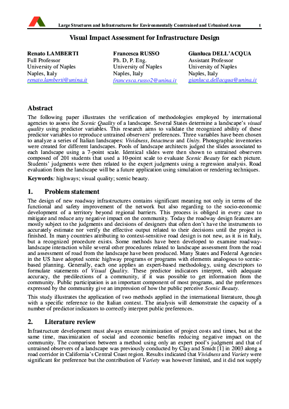 (PDF) Visual Impact Assessment for Infrastructure Design