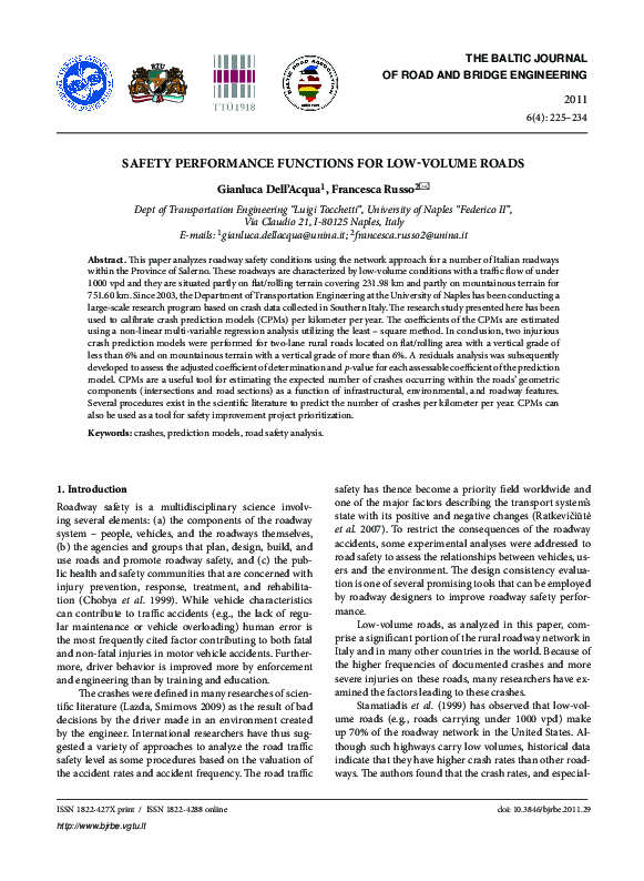 (PDF) Safety Performance Functions for Low-Volume Roads