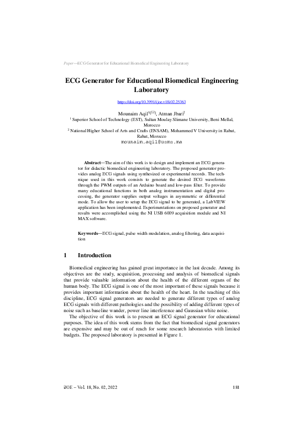 Pdf Ecg Generator For Educational Biomedical Engineering Laboratory