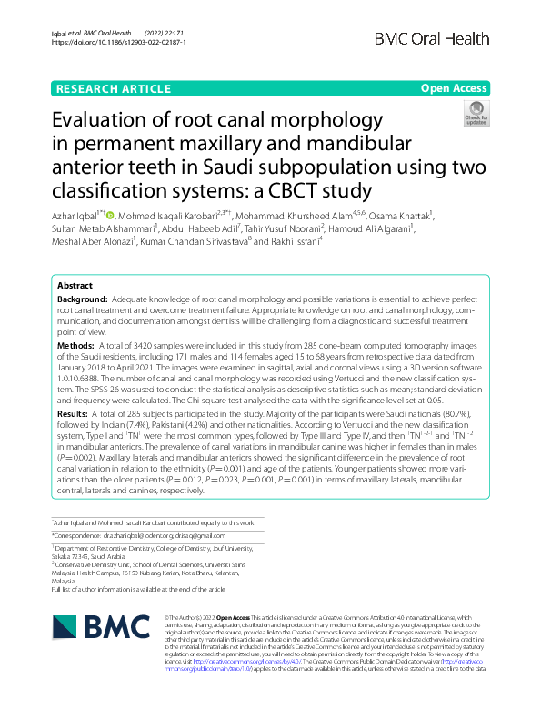 (PDF) Evaluation of root canal morphology in permanent maxillary and ...
