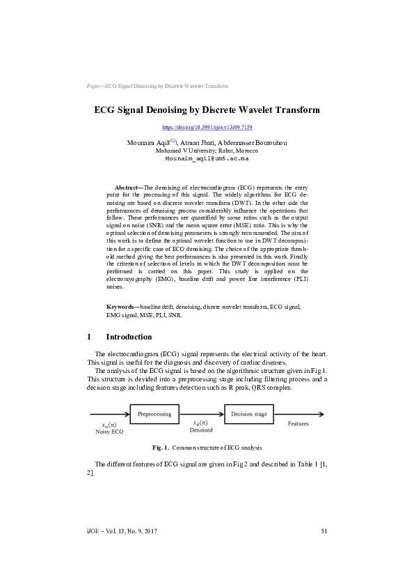 Pdf Ecg Signal Denoising By Discrete Wavelet Transform