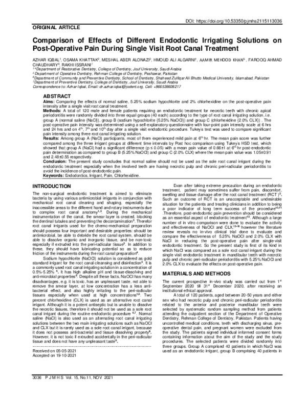 (PDF) Comparison of Effects of Different Endodontic Irrigating ...