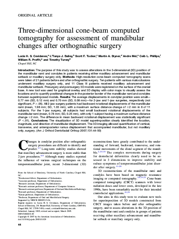 (PDF) Three-dimensional cone-beam computed tomography for assessment of mandibular changes after ...