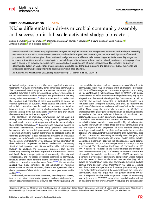 (PDF) Niche differentiation drives microbial community assembly and succession in full-scale ...