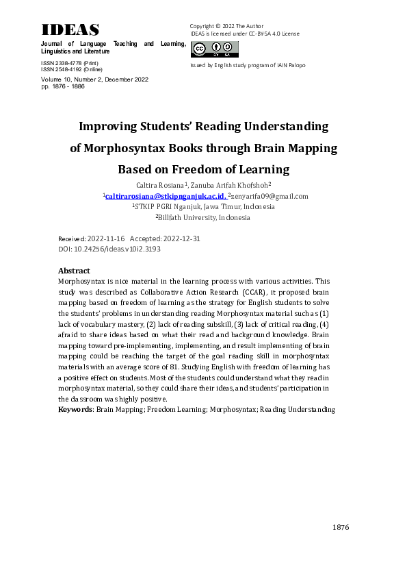 (PDF) Improving Students’ Reading Understanding Of Morphosyntax Books through Brain Mapping ...