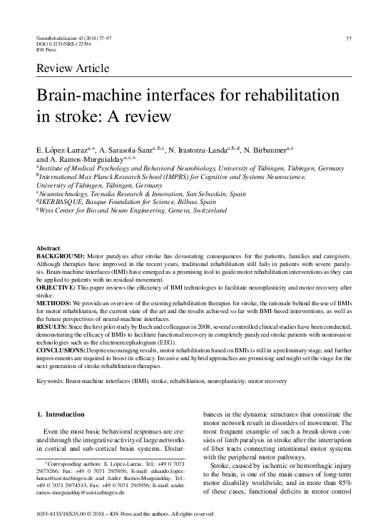 Pdf Brain Machine Interfaces For Rehabilitation In Stroke A Review