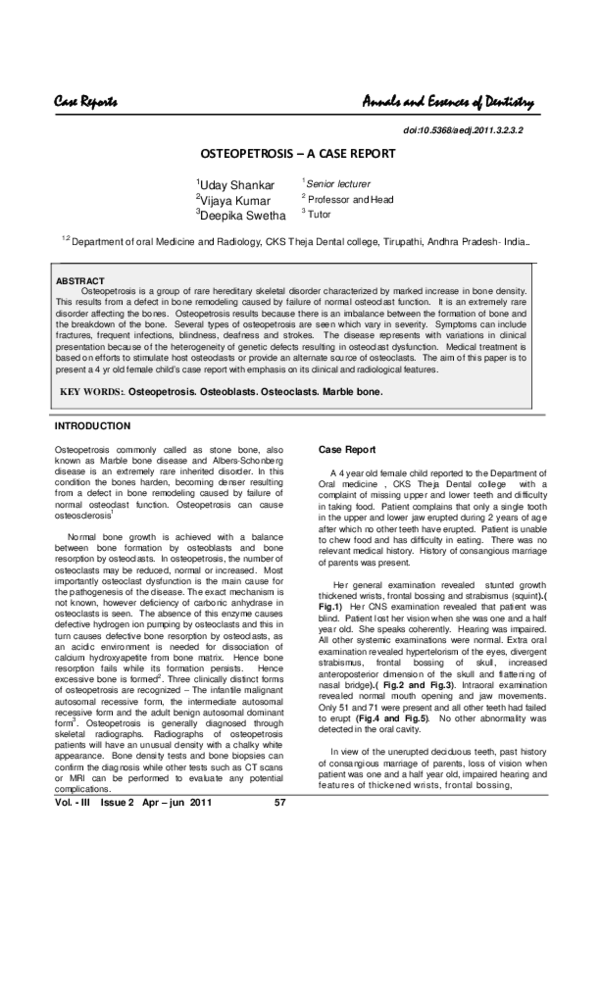 (PDF) Osteopetrosis – a Case Report