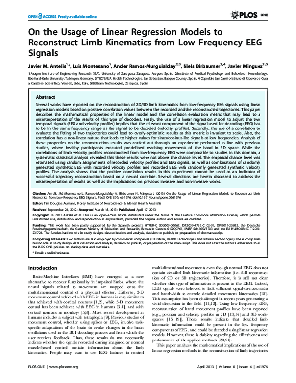 Pdf On The Usage Of Linear Regression Models To Reconstruct Limb Kinematics From Low Frequency