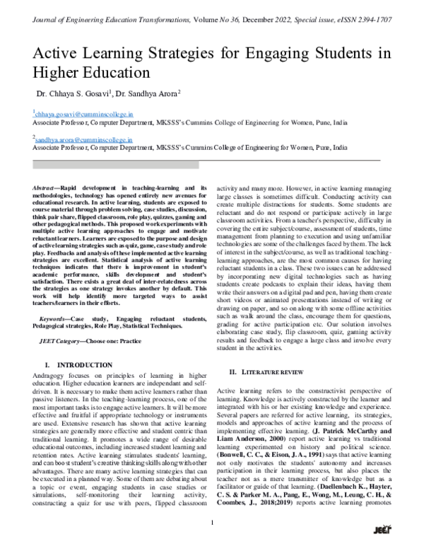 (PDF) Active Learning Strategies for Engaging Students in Higher Education