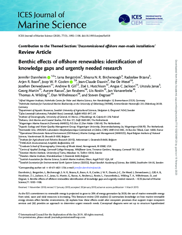 (PDF) Benthic effects of offshore renewables: identification of ...