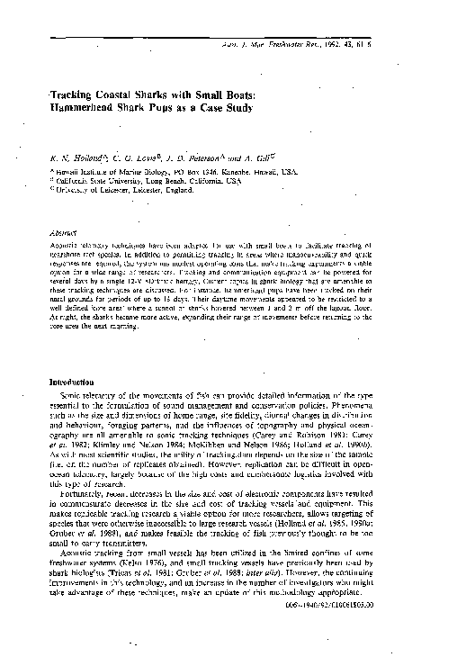 (PDF) Tracking Coastal Sharks with small boats: Hammerhead Shark Pups ...