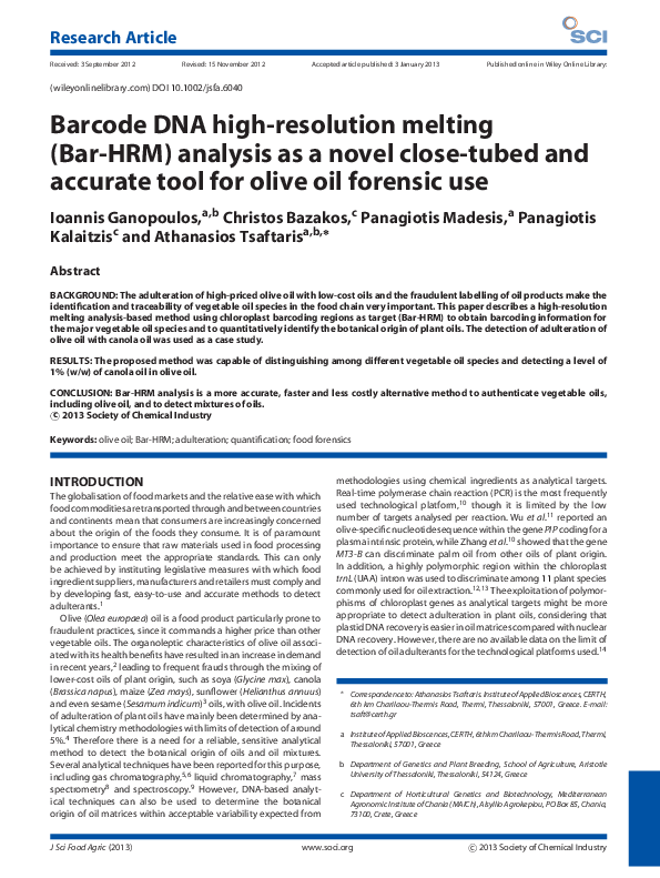 (PDF) Barcode DNA high-resolution melting (Bar-HRM) analysis as a novel ...