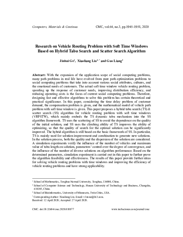 Pdf Research On Vehicle Routing Problem With Soft Time Windows Based