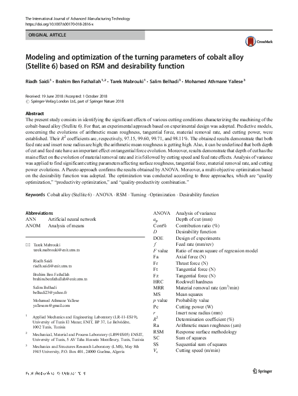 (PDF) Modeling and optimization of the turning parameters of cobalt ...