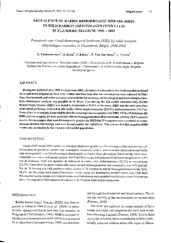 (PDF) Prevalence of rabbit hemorrhagic disease (RHD) in wild rabbits ...