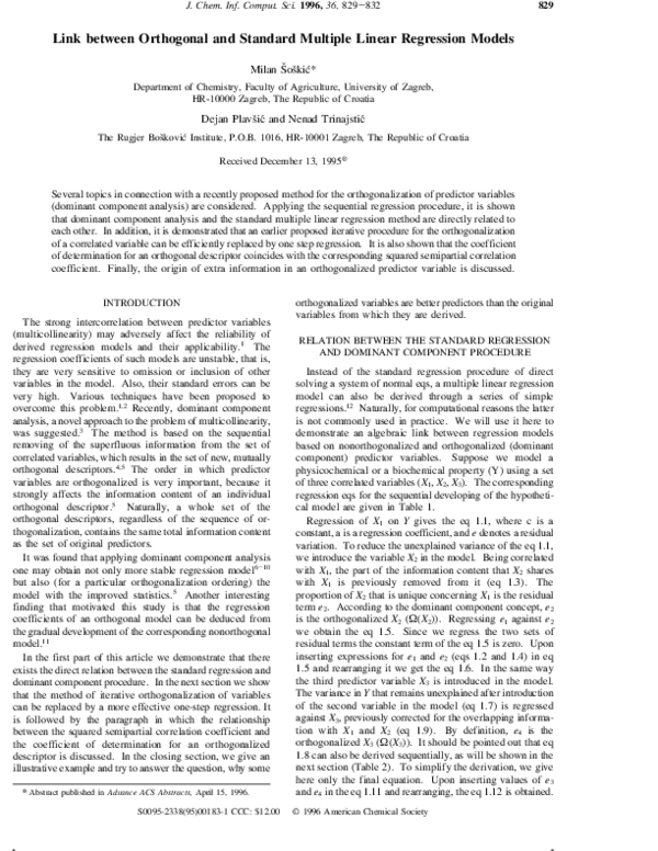 (PDF) Link between Orthogonal and Standard Multiple Linear Regression Models