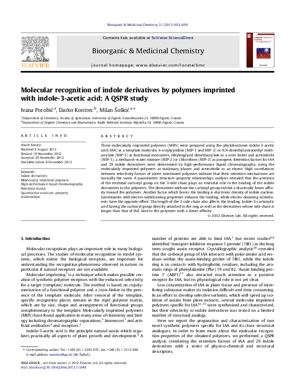(PDF) Molecular recognition of indole derivatives by polymers imprinted ...