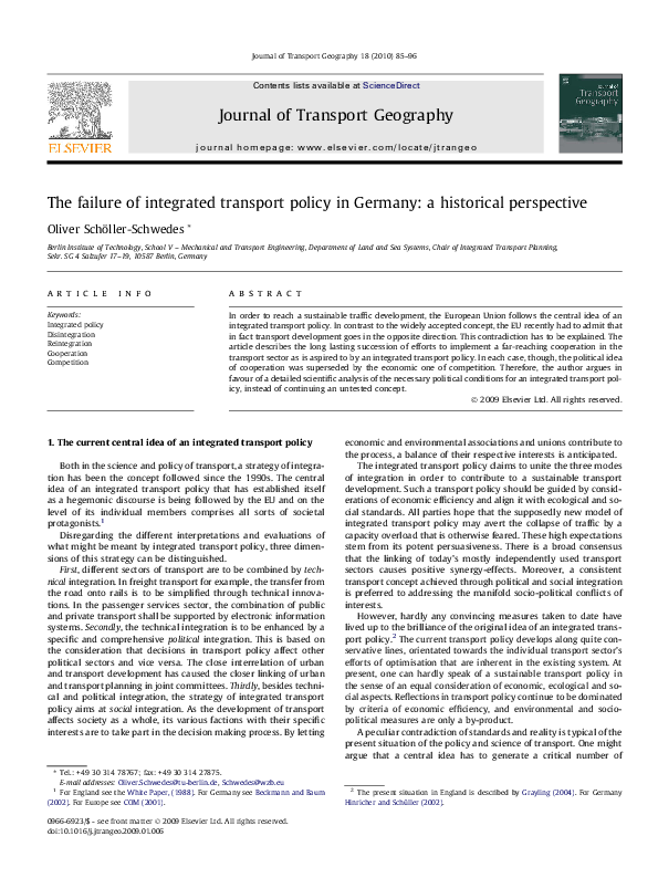 (PDF) The failure of integrated transport policy in Germany: a ...