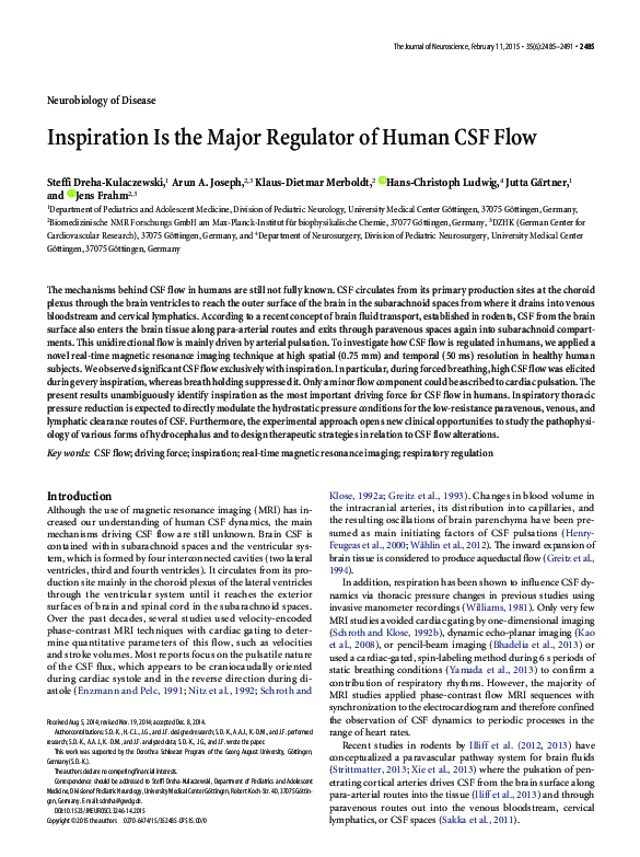 (PDF) Inspiration Is the Major Regulator of Human CSF Flow | Jens Frahm ...