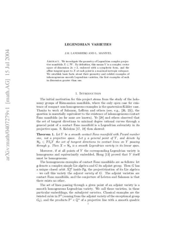 (PDF) Legendrian Varieties
