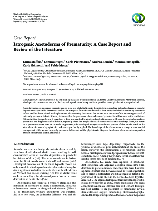 (PDF) Iatrogenic Anetoderma of Prematurity: A Case Report and Review of ...
