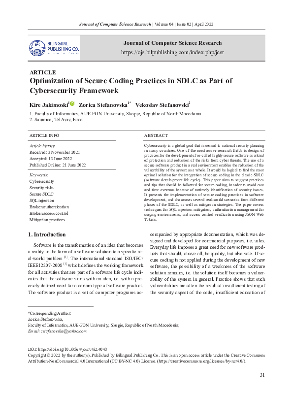 (PDF) Optimization of Secure Coding Practices in SDLC as Part of ...