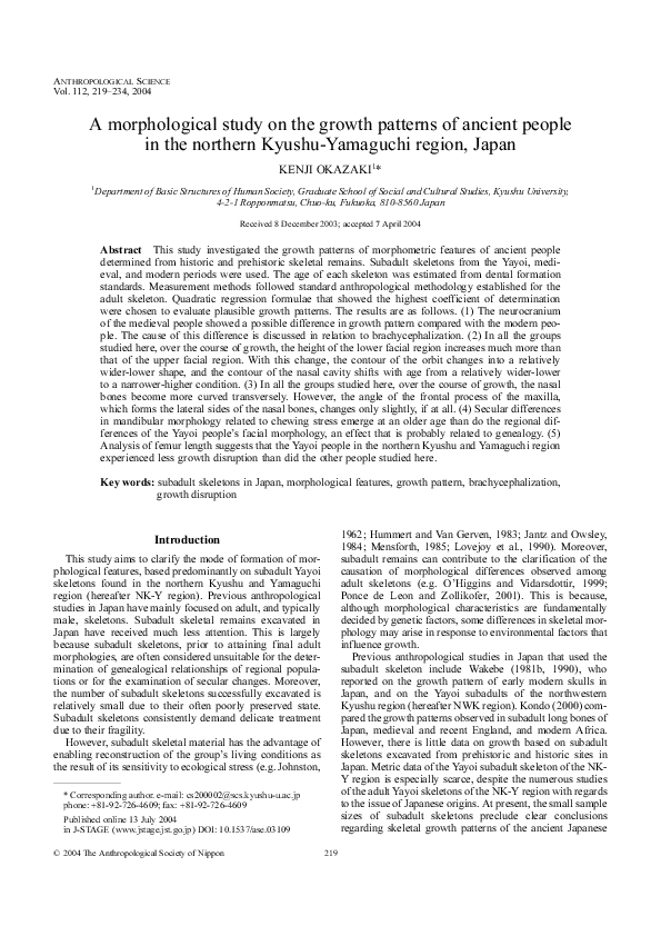 (PDF) A morphological study on the growth patterns of ancient people in ...