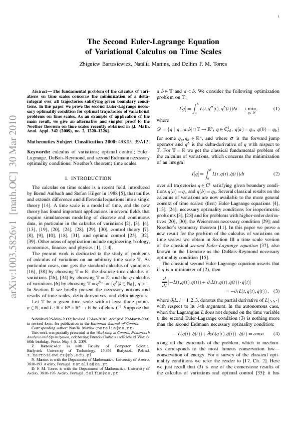 Pdf The Second Euler Lagrange Equation Of Variational Calculus On