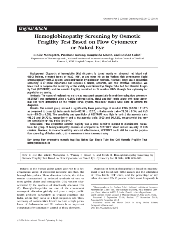 (PDF) Hemoglobinopathy Screening by Osmotic Fragility Test Based on ...