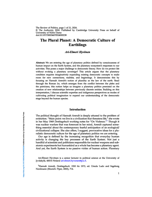 (PDF) The Plural Planet: A Democratic Culture of Earthlings