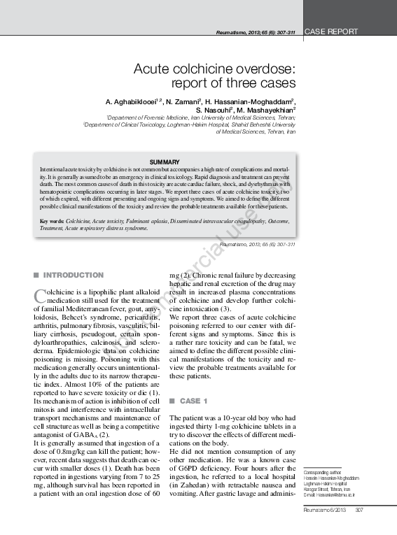 (PDF) Acute colchicine overdose: Report of three cases