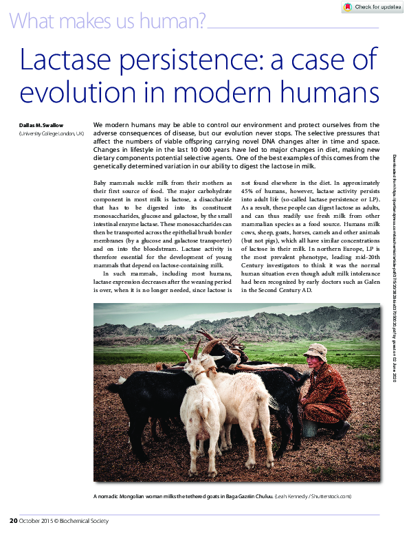 (PDF) Lactase persistence: a case of evolution in modern humans