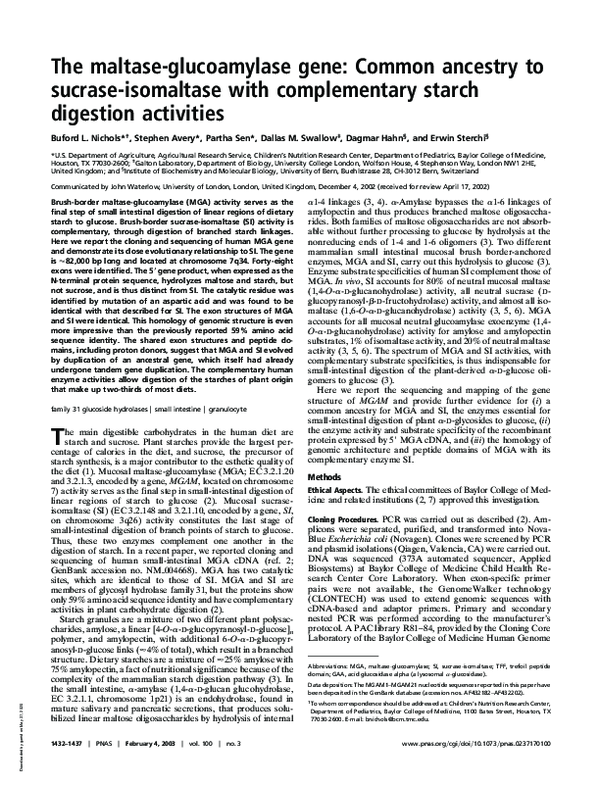 (PDF) The maltase-glucoamylase gene: Common ancestry to sucrase ...