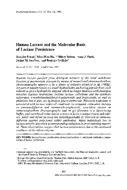 (PDF) Human lactase and the molecular basis of lactase persistence