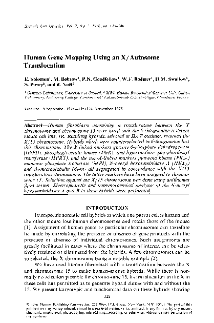 (PDF) Human gene mapping using an X/autosome translocation