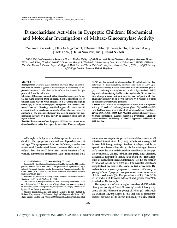 (PDF) Disaccharidase Activities in Dyspeptic Children: Biochemical and ...