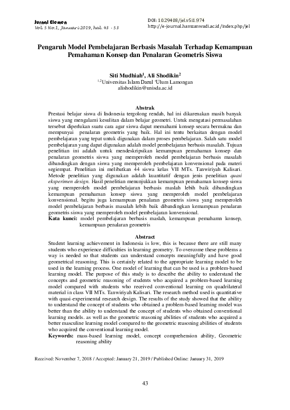(PDF) Pengaruh Model Pembelajaran Berbasis Masalah Terhadap Kemampuan Pemahaman Konsep dan ...