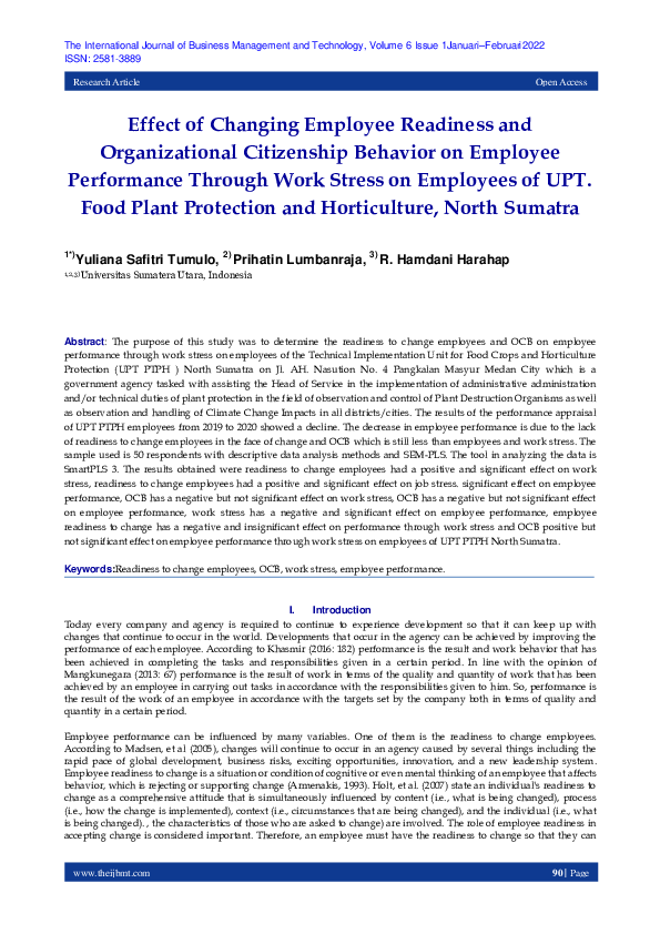 (PDF) Effect of Changing Employee Readiness and Organizational Citizenship Behavior on Employee ...