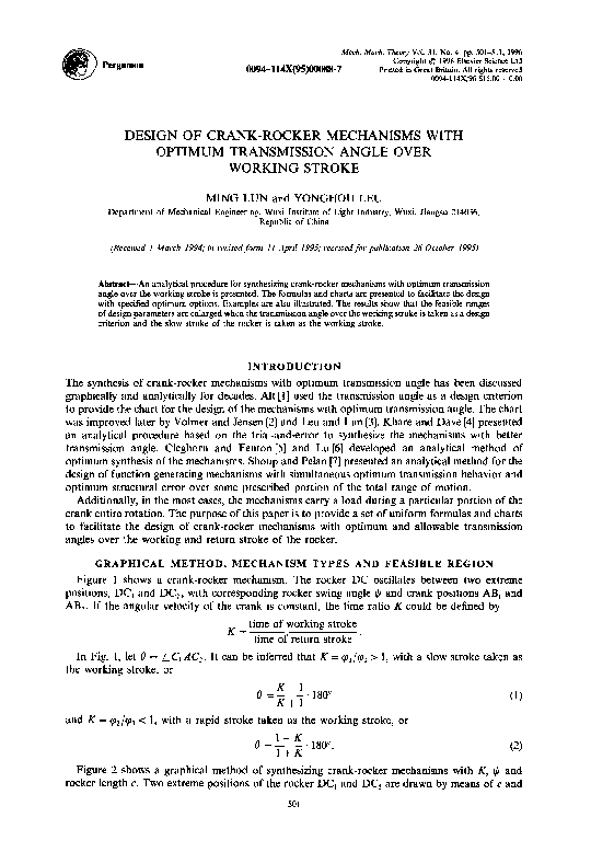 (PDF) Design of crank-rocker mechanisms with optimum transmission angle ...