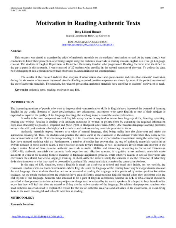 (PDF) Motivation in Reading Authentic Texts